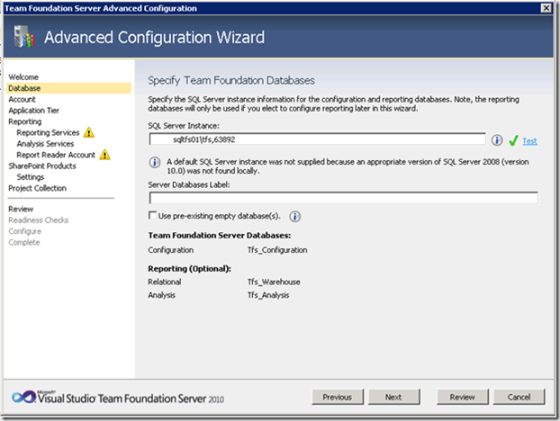 Notes On Software Development Installing Tfs 2010 On A Sql Instance